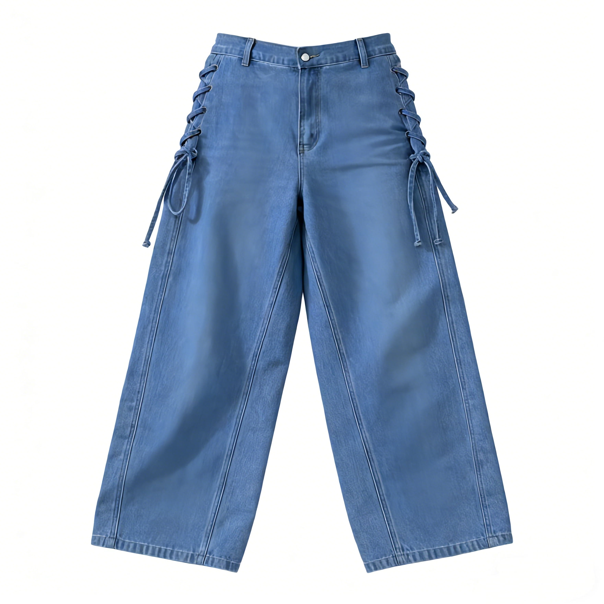 Plus-Size Women's Blue Wide-Leg Jeans,Side Drawstring Design - Walmart.com