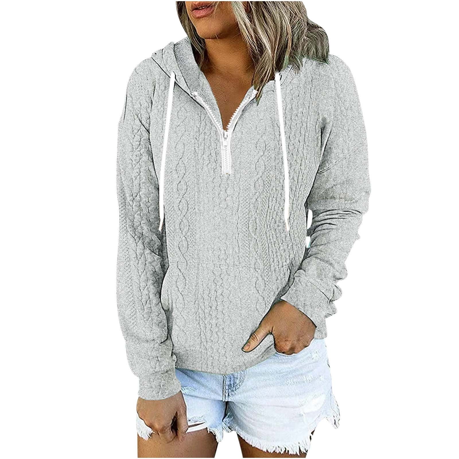Plus Size Women's Casual Hoodies Tops Long Sleeve Quarter Zip Jacquard ...