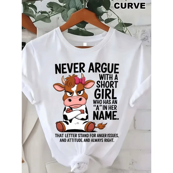 Plus Size Women's Casual Short Sleeve T-Shirt, Round Neck 2D Flat Print ...