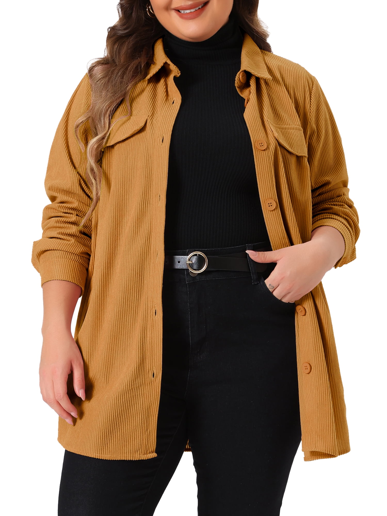 Agnes Orinda Plus Size Women's Corduroy Shirts Long Sleeve Button Down ...