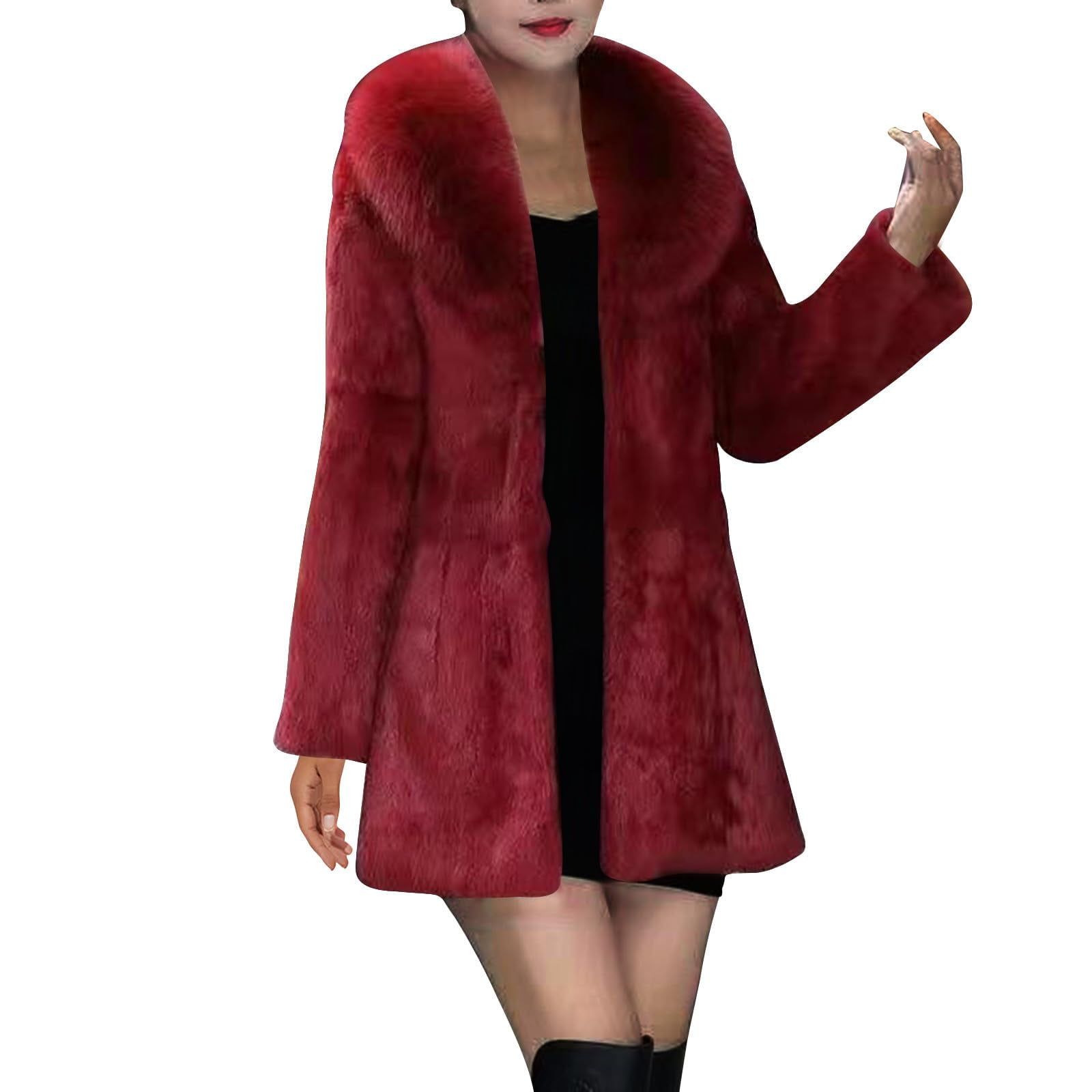 Plus Size Women's Faux Fur Coat Fuzzy Warm Fur Jacket Elegant Winter Outwear Oversized Open ...
