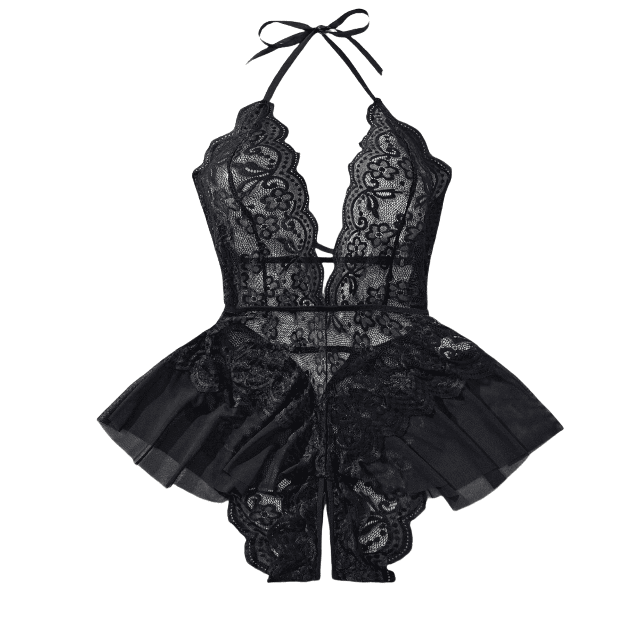 Plus Size Women's Halter Neck Lace Babydoll Nightgown Sexy Deep V-Neck ...