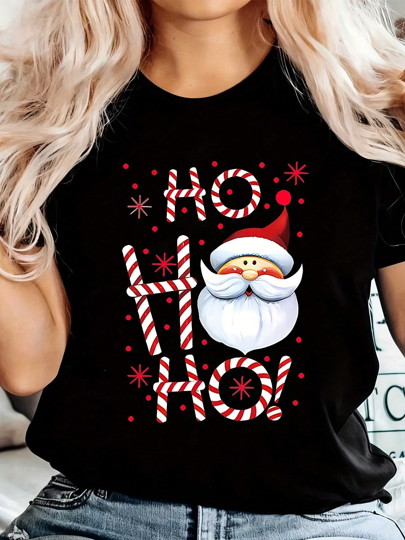 Plus Size, Women's Plus Size Christmas HO HO Graphic T-Shirt - Black ...