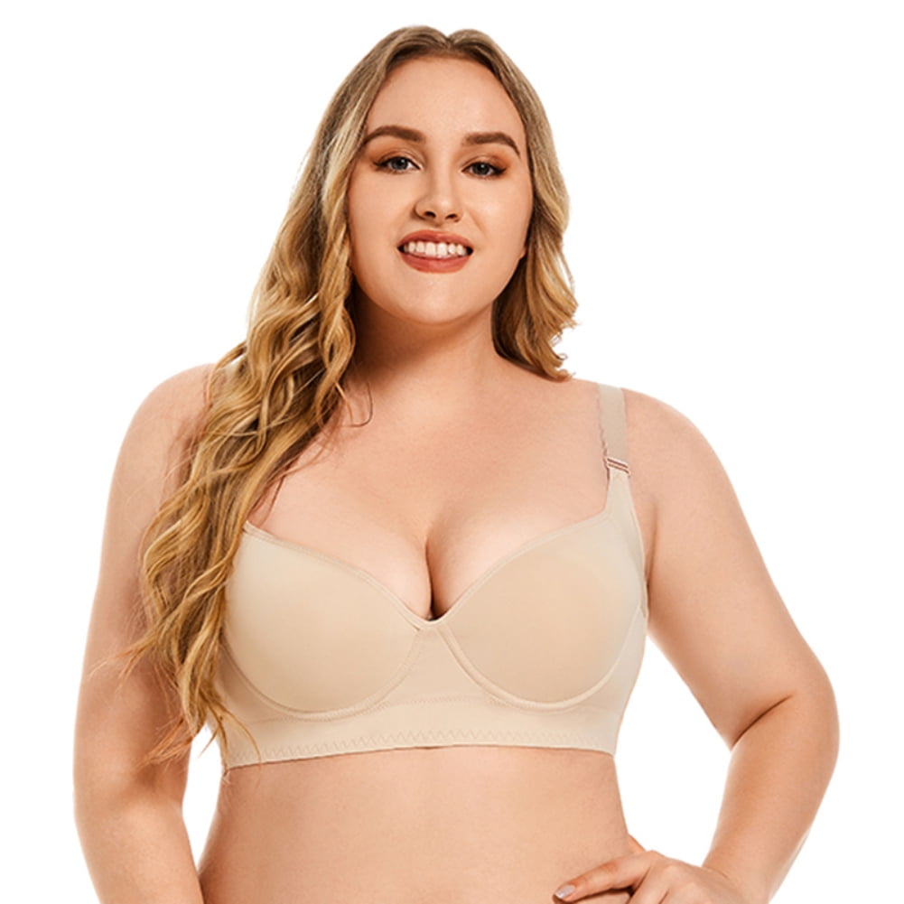 Plus Size Women's Push Up Bra, Full-Coverage Underwire Bra, Hide Back Fat Deep Cup Bra ...