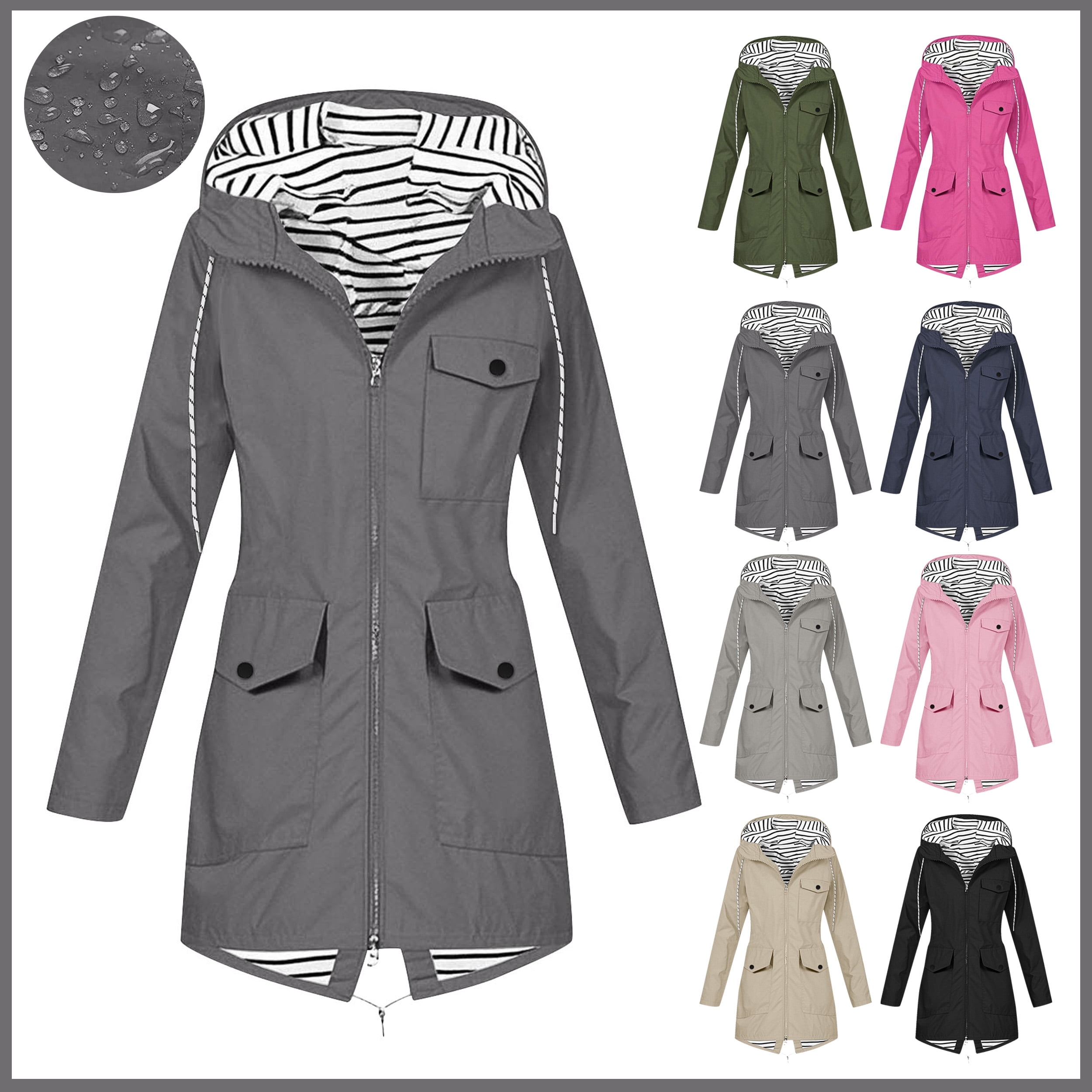 Plus Size Women's Rain Jacket, Waterproof Windbreaker with Hood ...