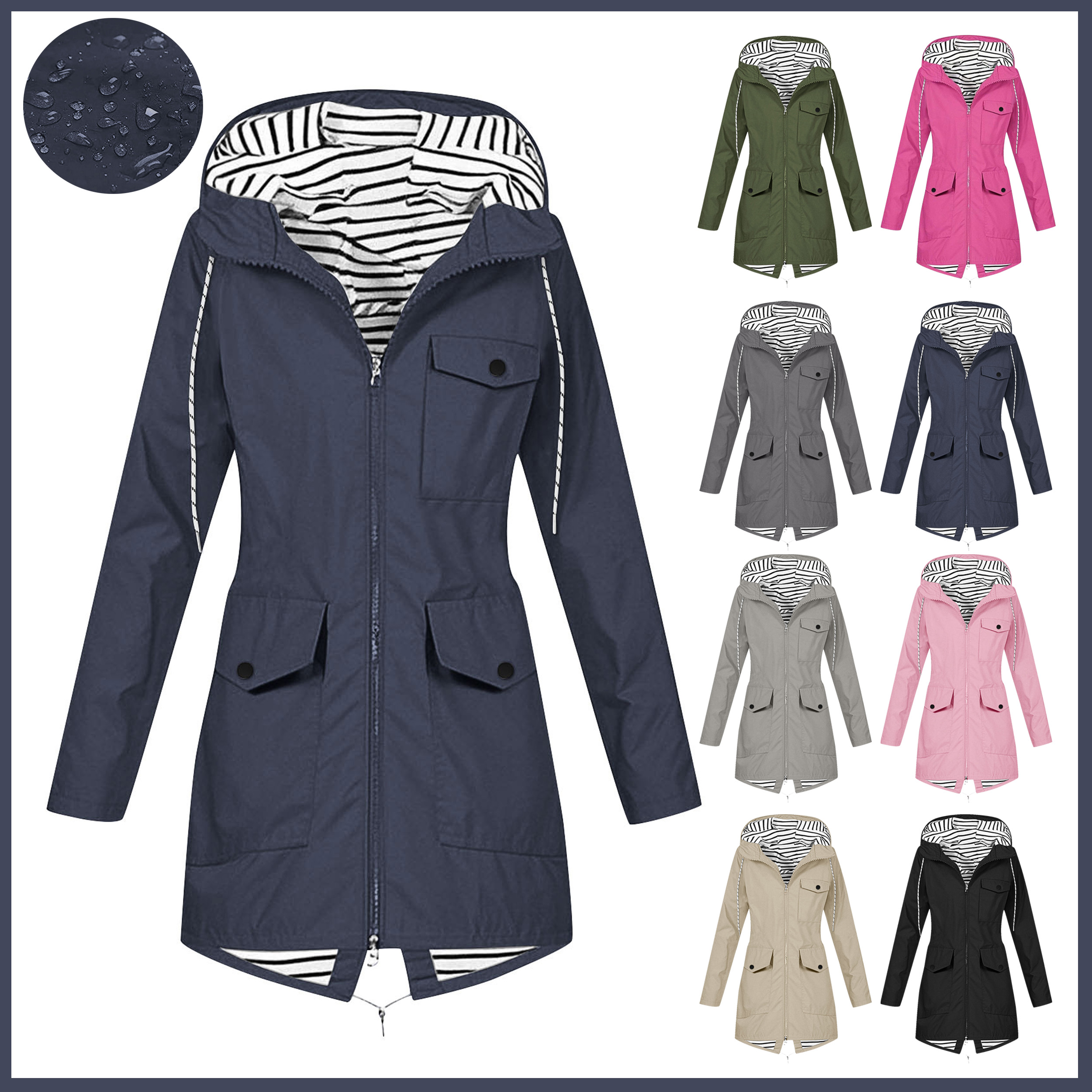 Plus Size Women's Rain Jacket, Waterproof Windbreaker with Hood ...