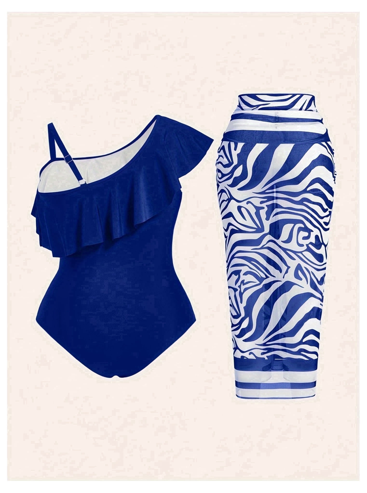 Plus Size Women's Royal Blue One-Shoulder Ruffle One-Piece Swimsuit ...