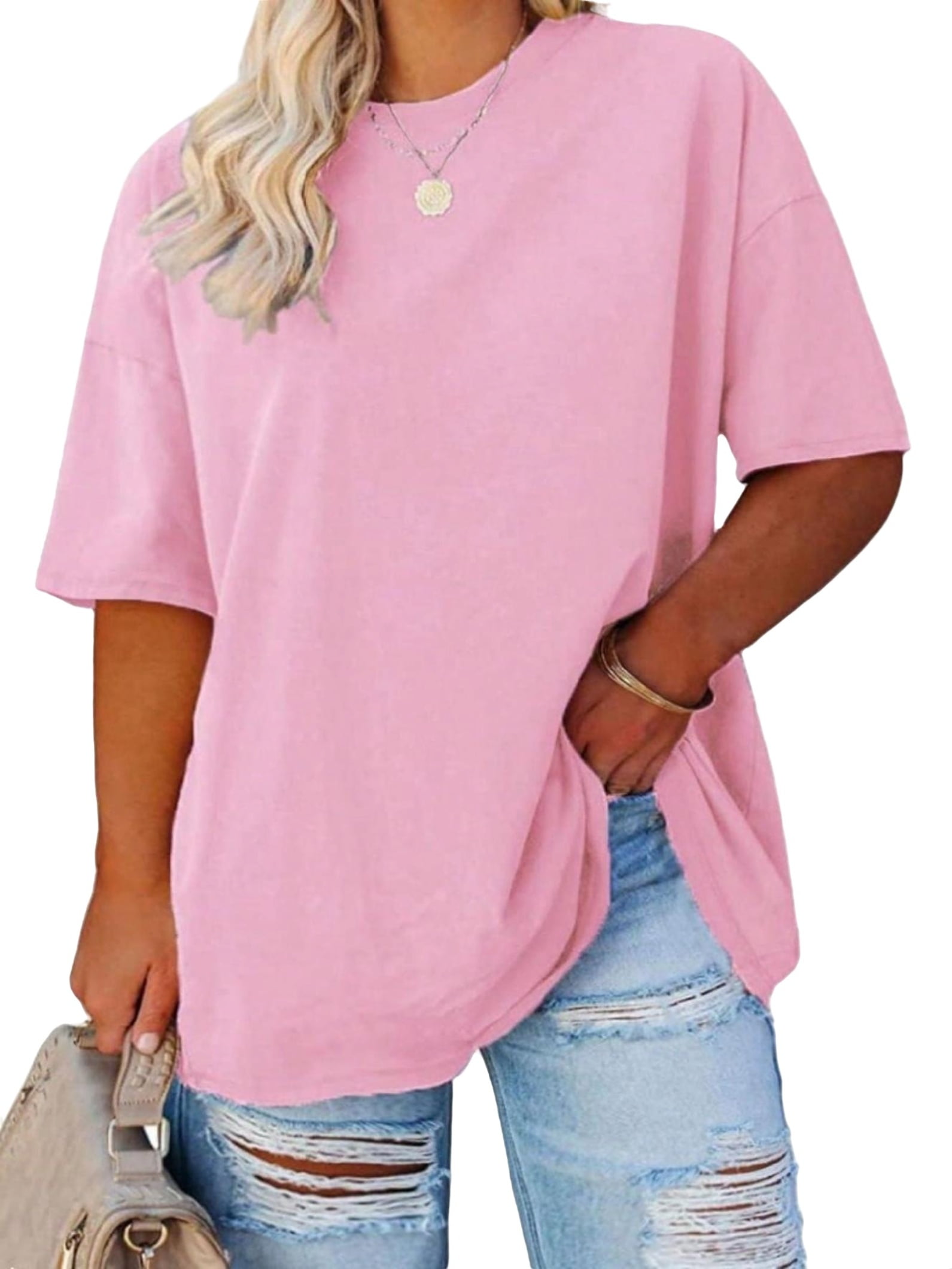 Plus Size Women's Short Sleeve T-Shirts & Tunics - Colorful Round Neck ...