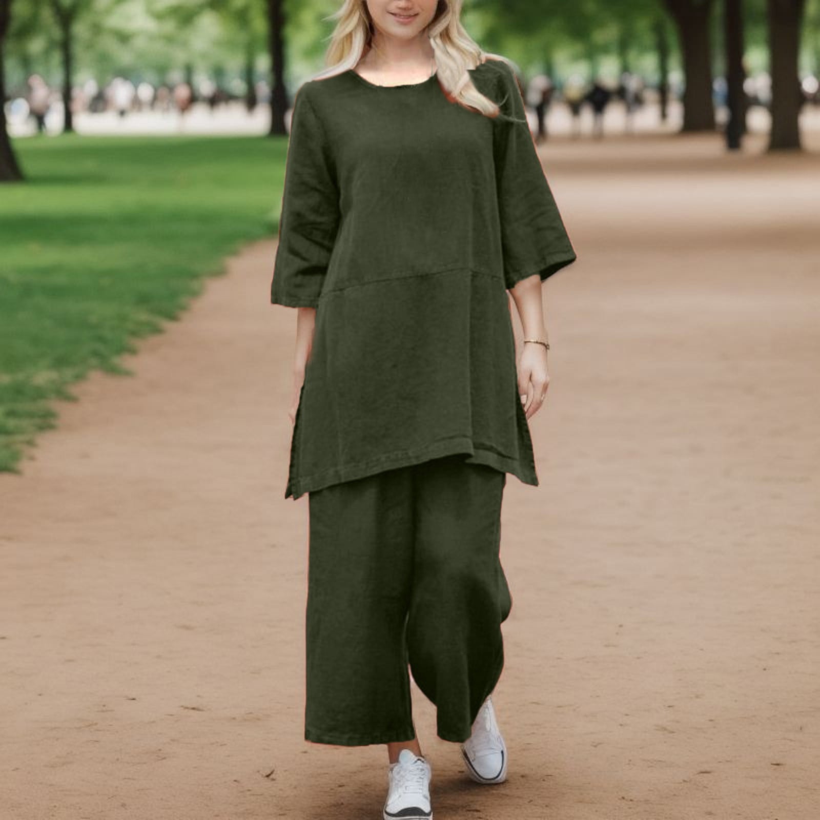 Plus Size Women's Solid Color Casual Retro Mid Sleeved Loose Suit ...