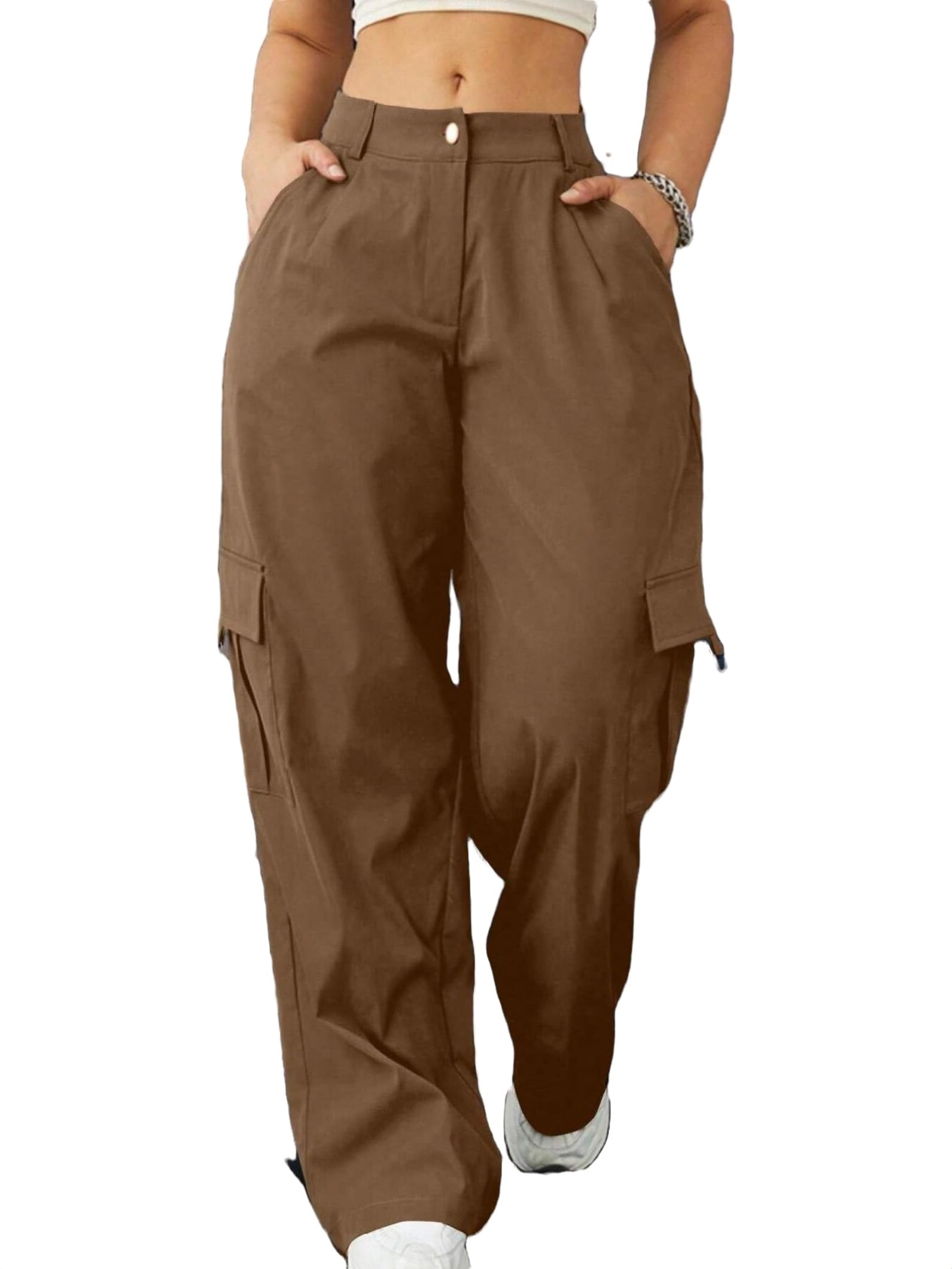 Plus Size Women's Solid Color Straight Cargo Pants Casual - Walmart.com