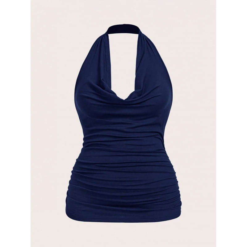 Plus Size Women's Summer Plain Ruched Draped Front Halter Top - Walmart.com