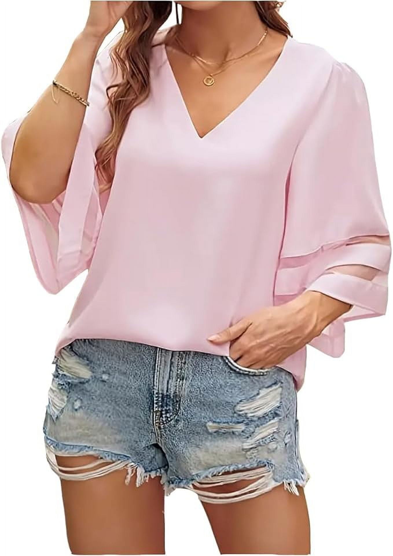 Plus-Size Women's top Solid Color V-Neck Flared Sleeves Loose Short ...