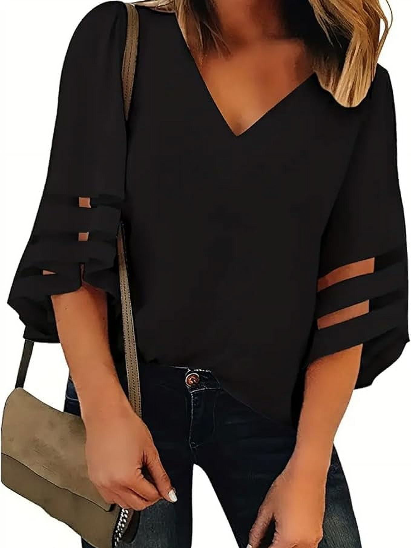 Plus-Size Women's top Solid Color V-Neck Flared Sleeves Loose Short ...