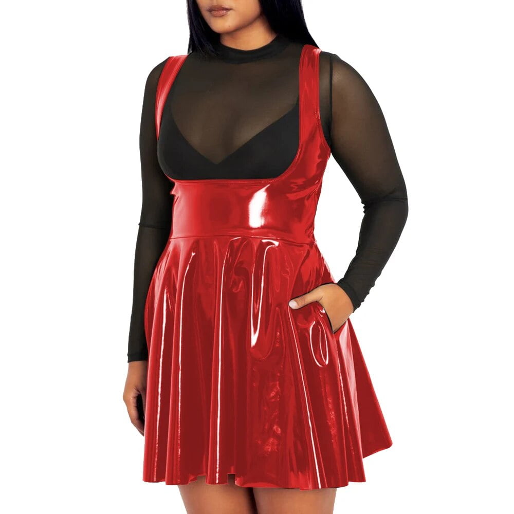 Plus Size Womens Bodycon Sexy Underbust Pleated Dress Wet PVC Leather ...