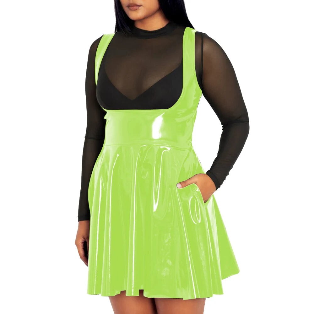 Plus Size Womens Bodycon Sexy Underbust Pleated Dress Wet PVC Leather ...