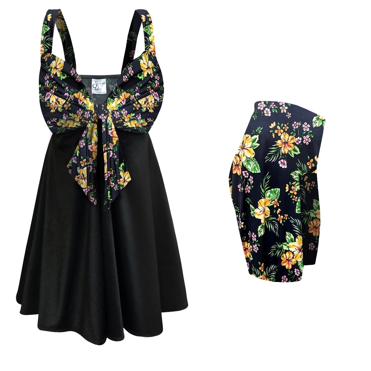 Plus Size Womens Swimsuit 9x Black Floral Print Limited Edition Two ...