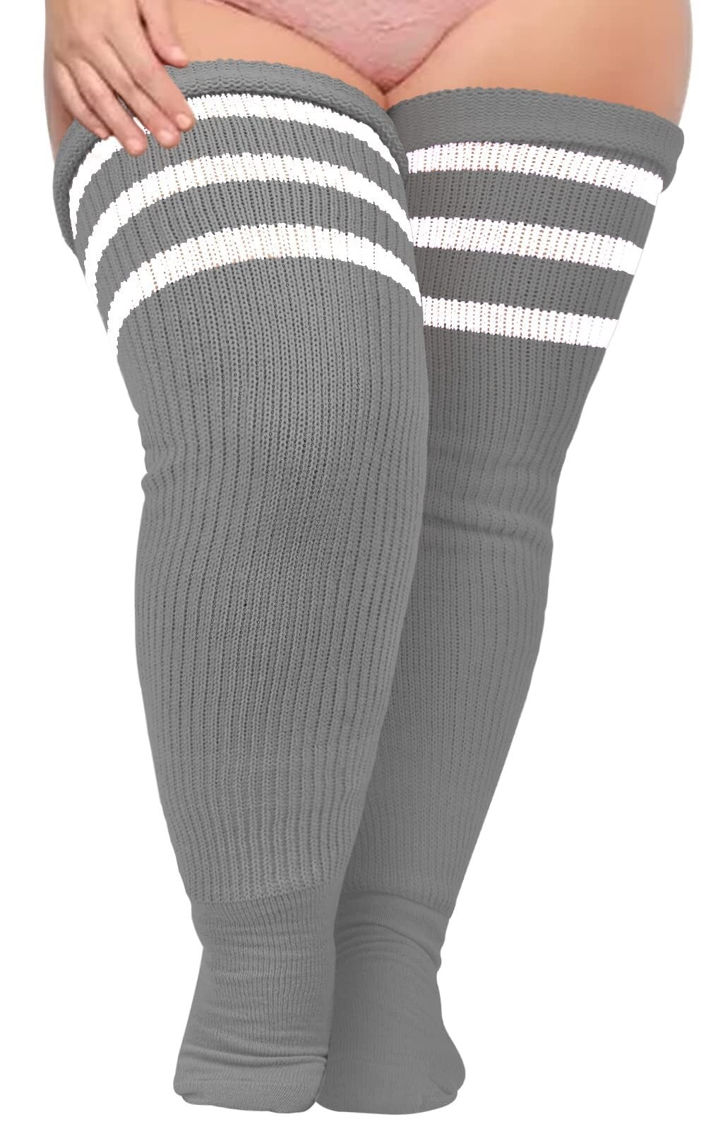 Plus Size Womens Thigh High Socks for Thick Thighs- Extra Long Striped ...