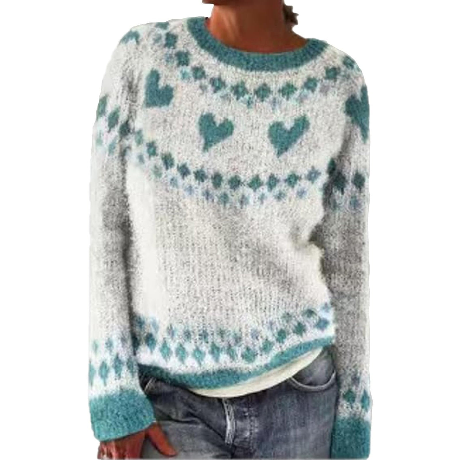 Plus Size Womens Vintage Fair Isle Sweaters Oversized Crewneck Long ...