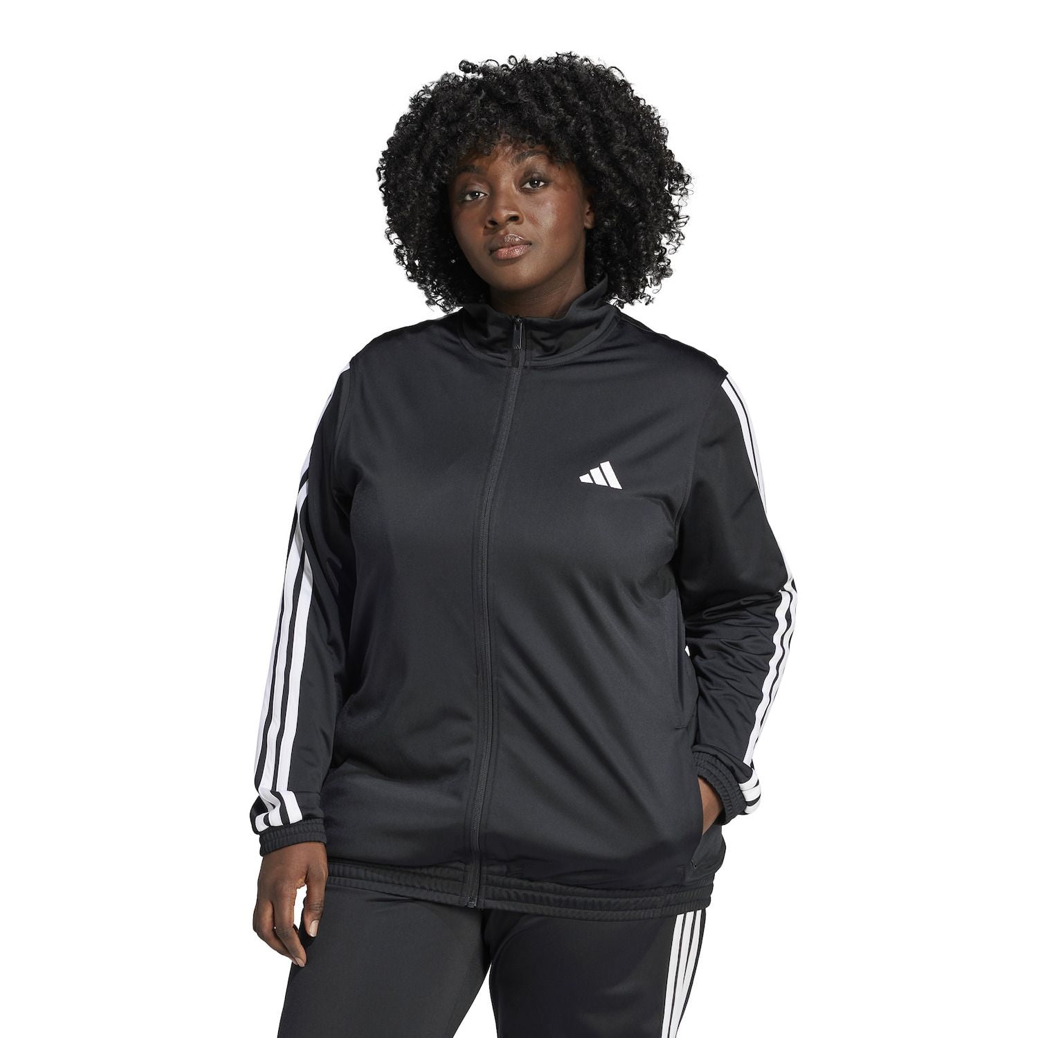 Plus Size adidas Tricot 3-Stripes Sportswear Zip-Front Track Jacket Color: Black White Size: 4X ...
