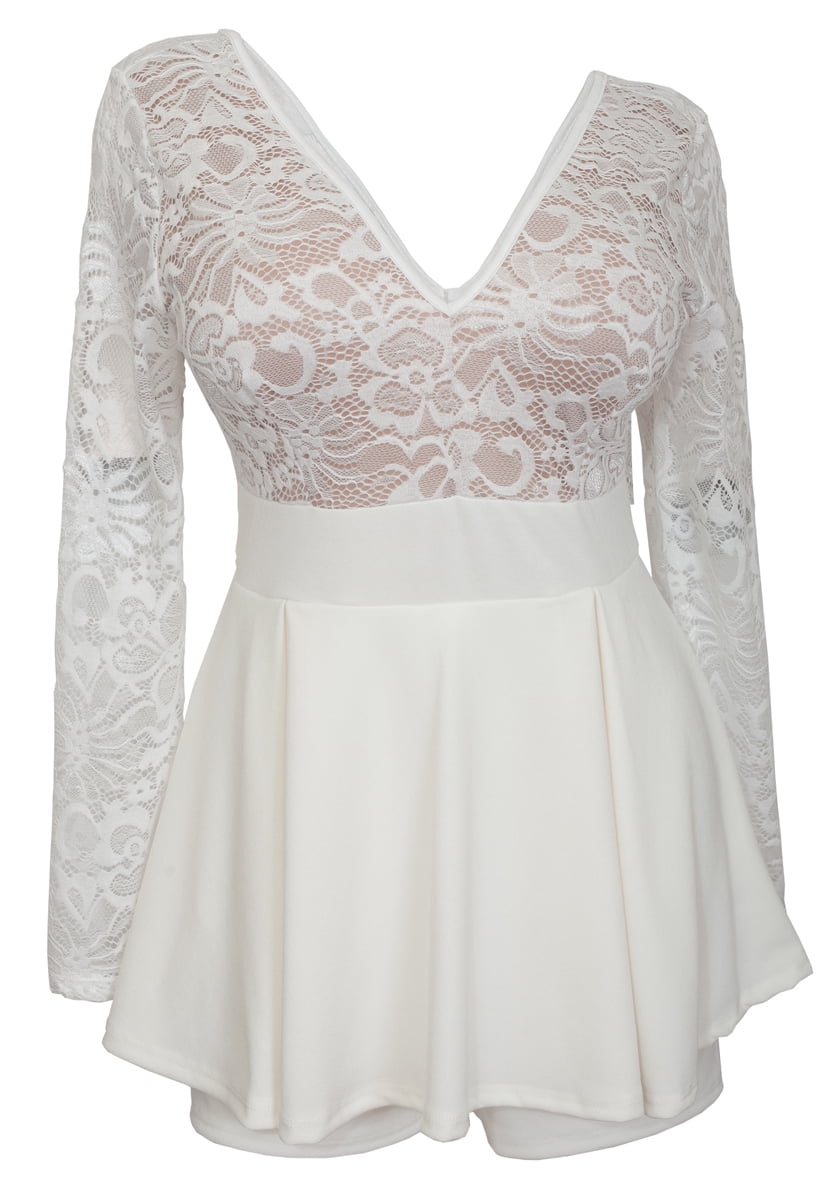 Plus size Lace Overlay Romper Dress Ivory - Walmart.com