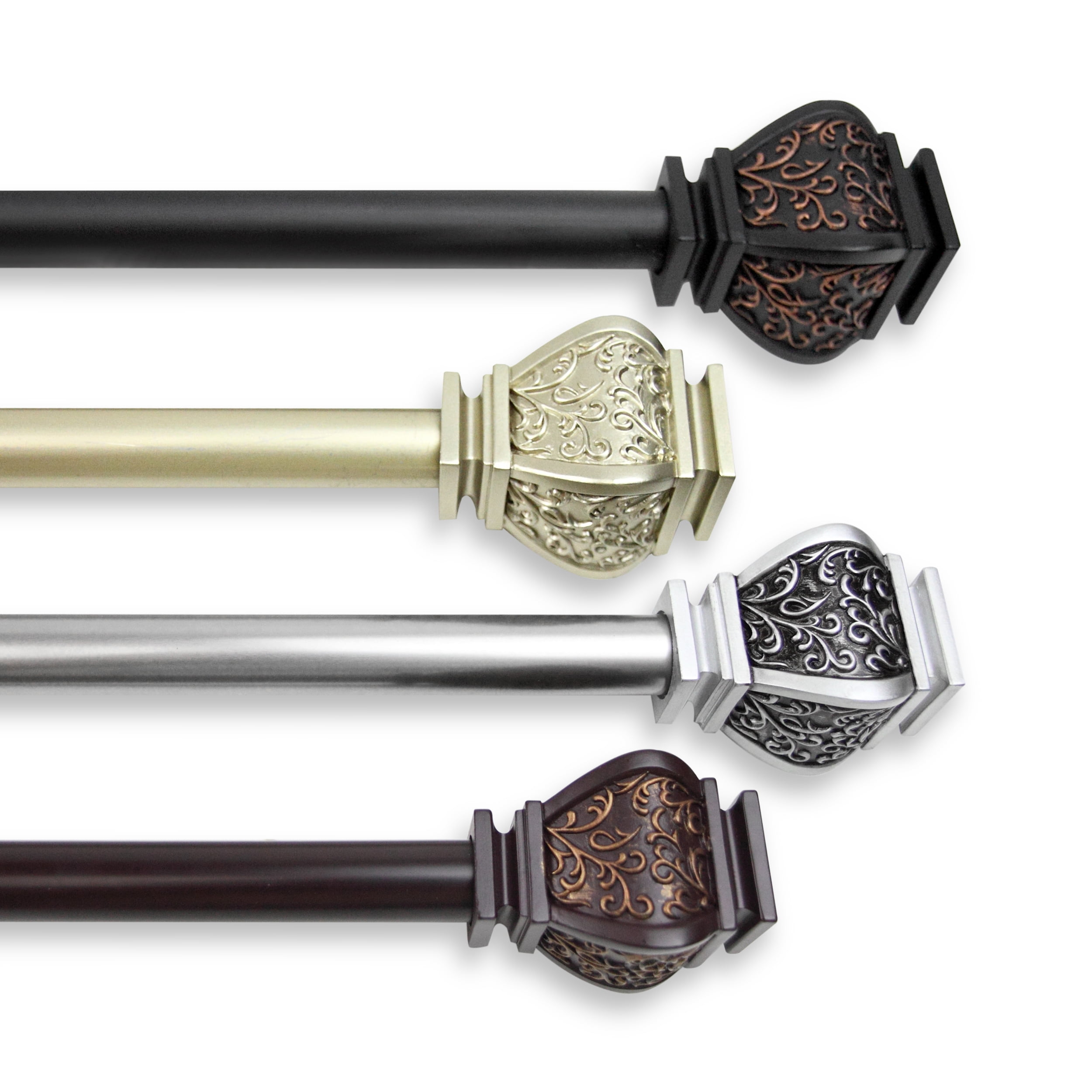 PlusCasa Light Gold Ribbed Knob Adjustable Single Curtain Rods Set 48 ...