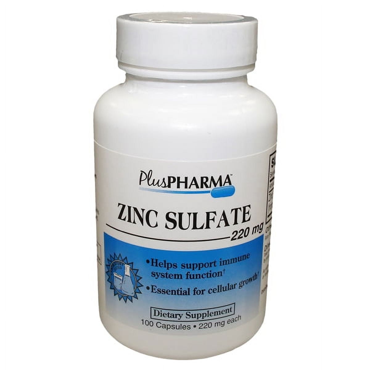 PlusPharma Zinc Sulfate 220mg Supplement Capsules, 100 Count for Immune ...
