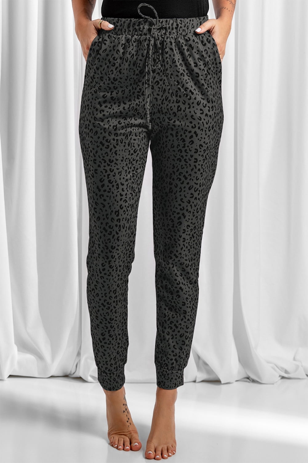 Plusashion Elevate Your Comfort: Black Leopard Joggers - Stretchy, Stylish Fit! - Walmart.com