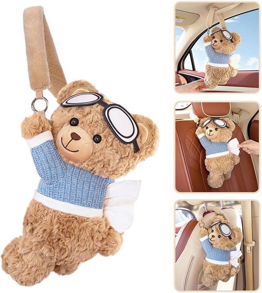 Plush Animal Car Tissue Holder and Trash Bag, Waterproof Lining ...
