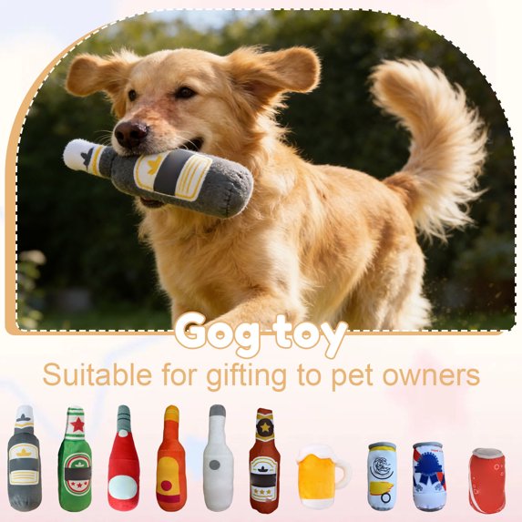 Plush Bottle Shaped Dog Toy Soft Fabric Squeaky Chew Toy for Pets ...