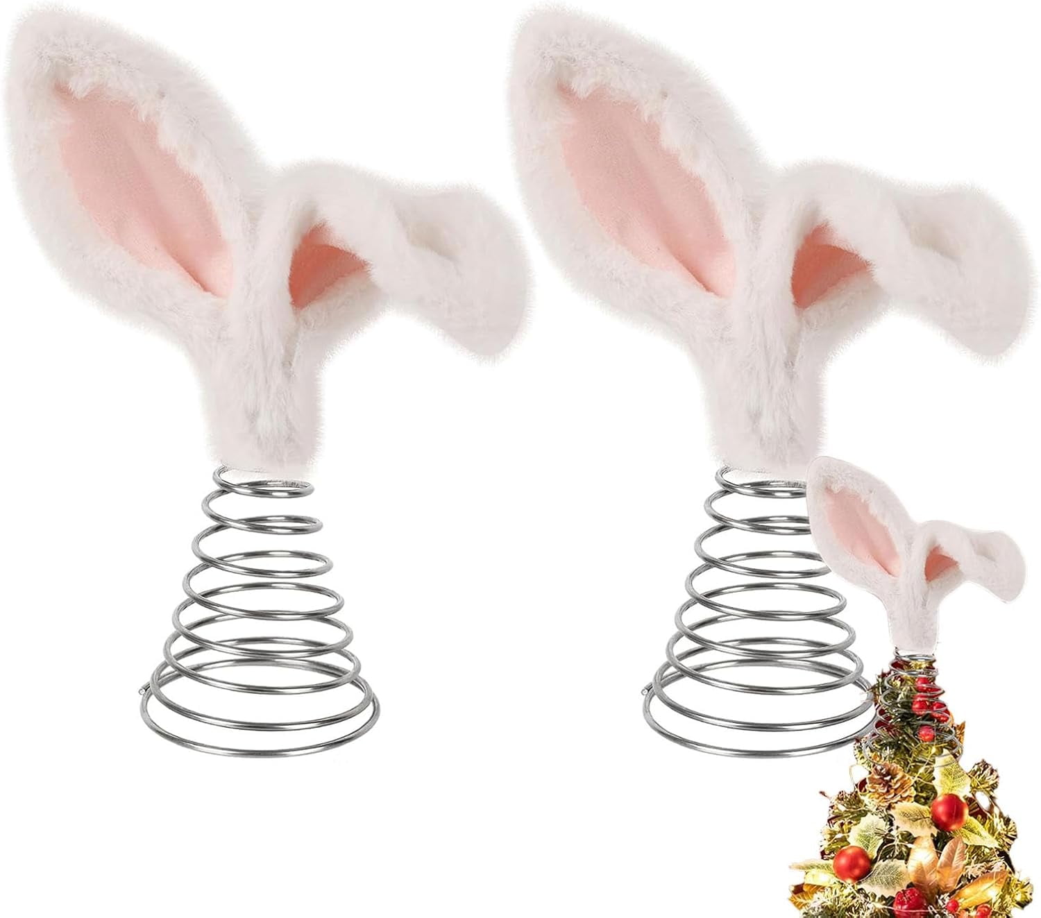 Plush Bunny Ears Tree Topper with Metal Spiral Base,Plush Bunny Ears ...