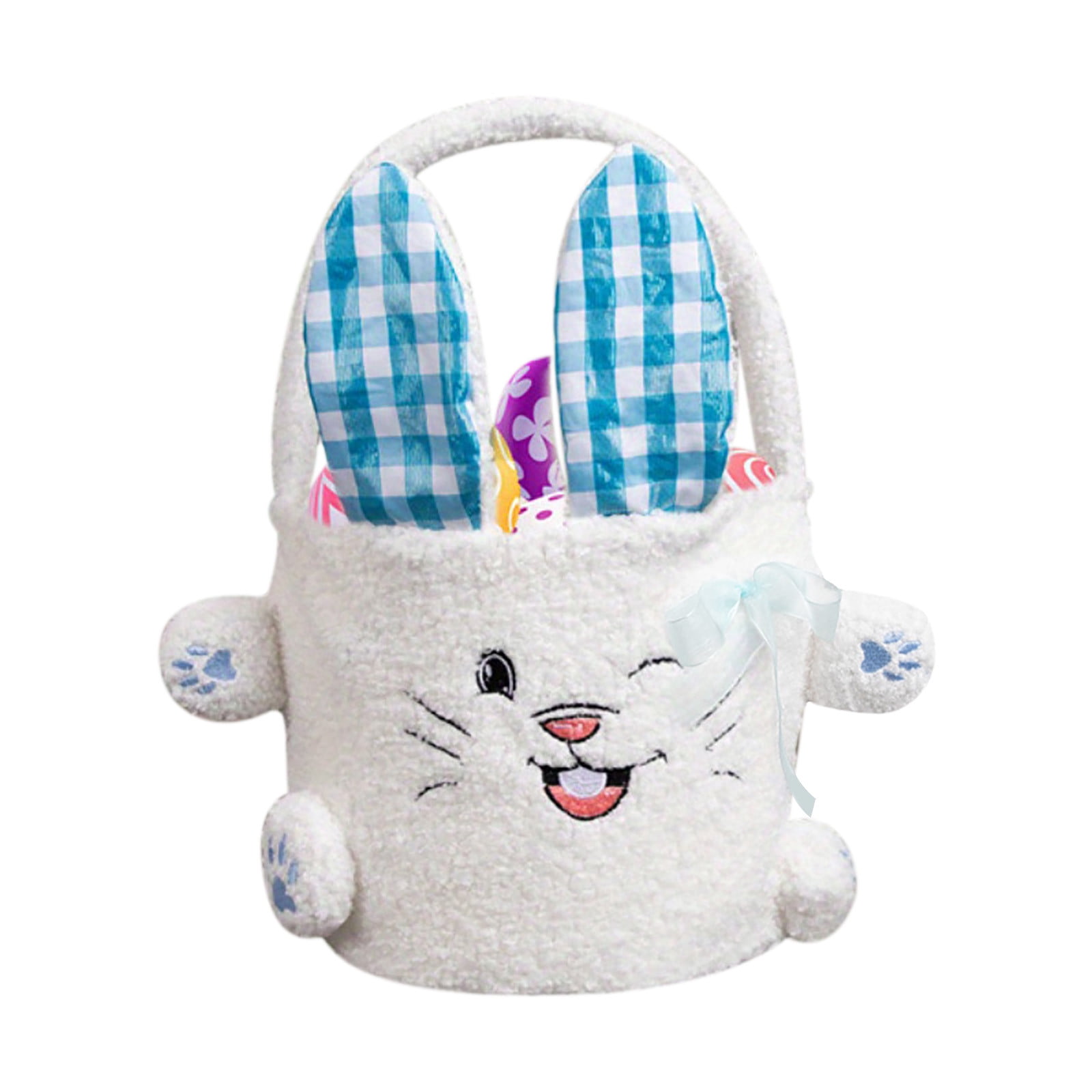 Plush Bunny Easter Basket for Kids - White Fluffy Easter Buckets with ...