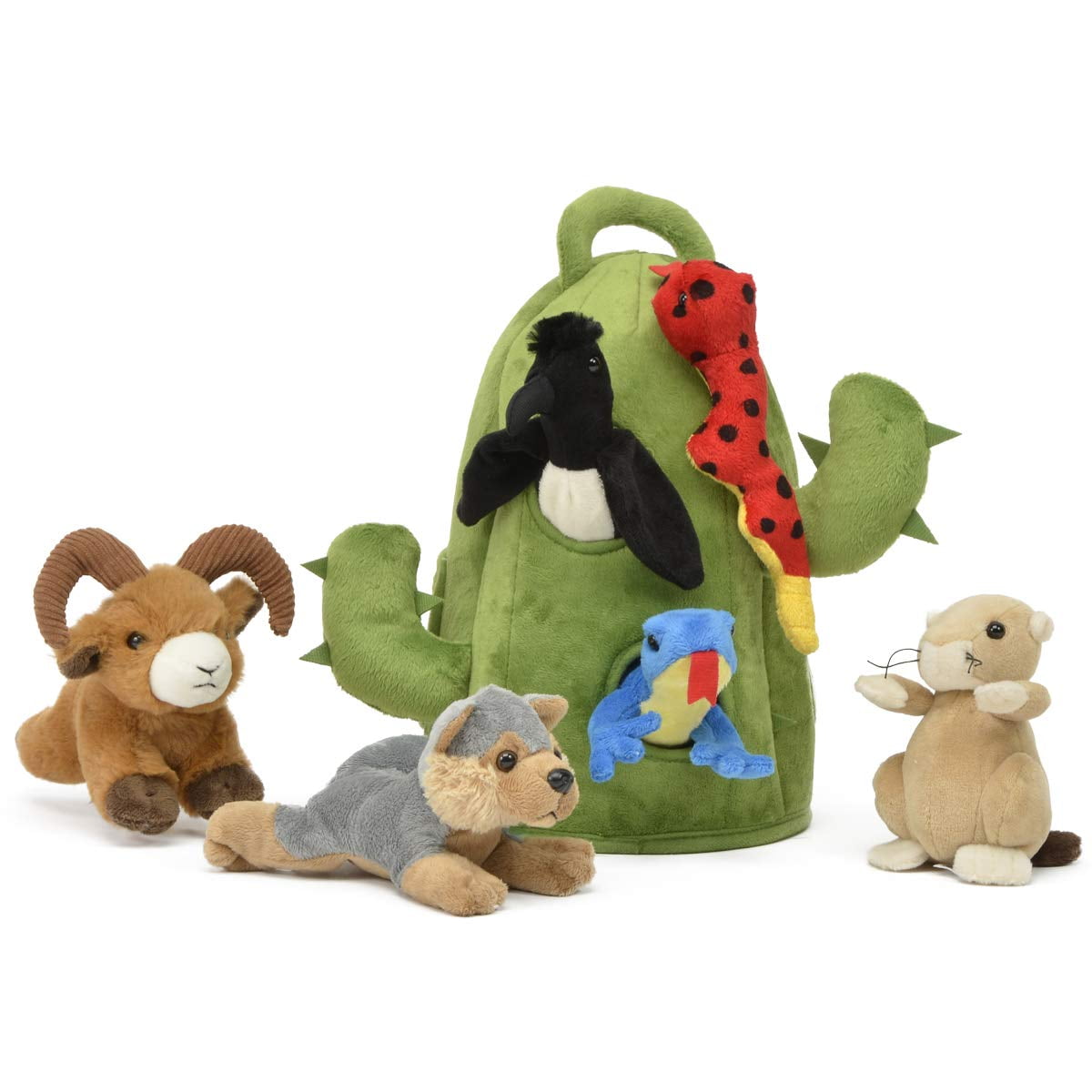 Plush Cactus Desert Animal House With Animals - Six (6) Stuffed Desert ...