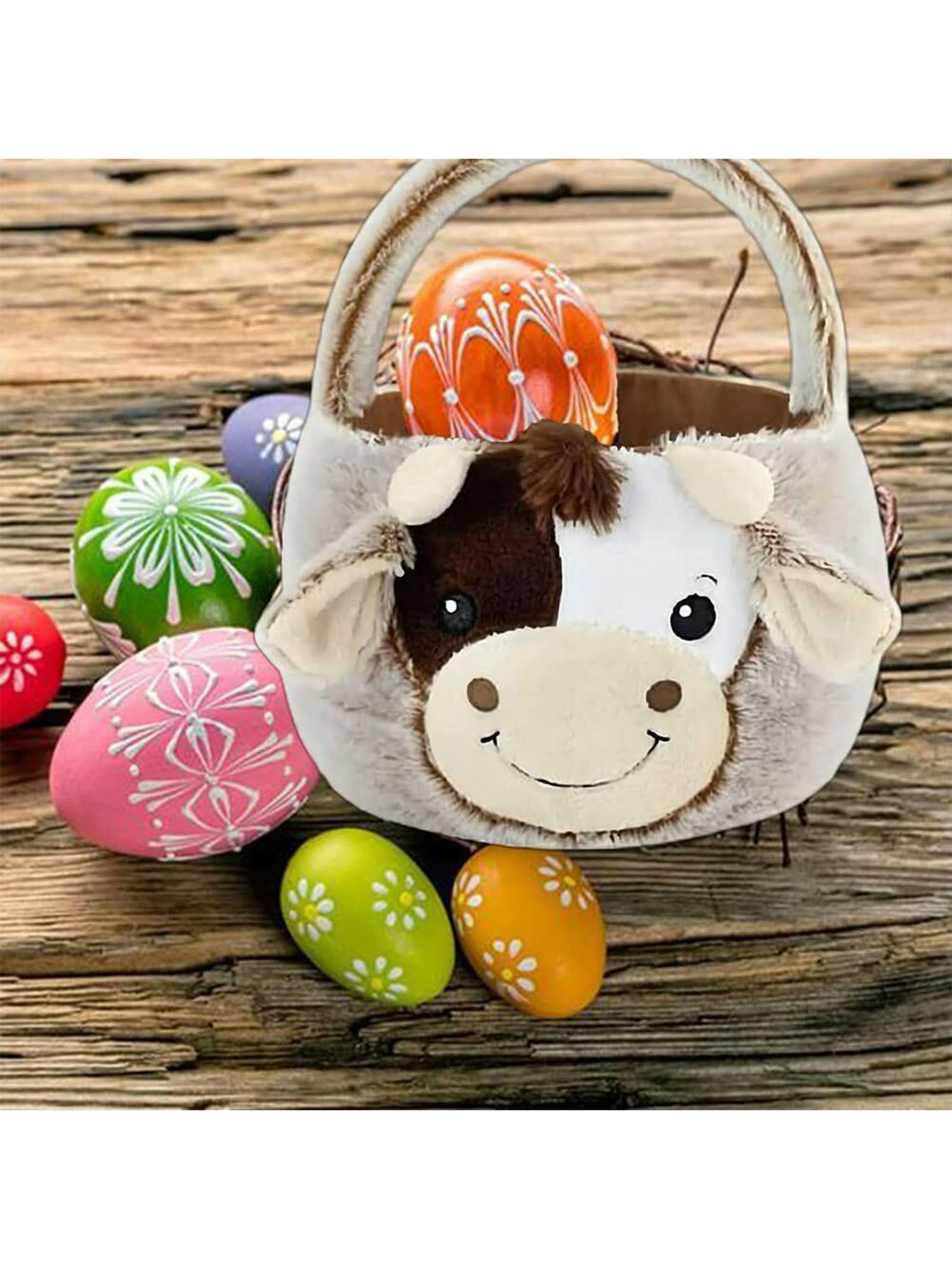 Plush Cow Easter Basket,Cute Easter Bucket Bags for Easter Eggs Hunting ...