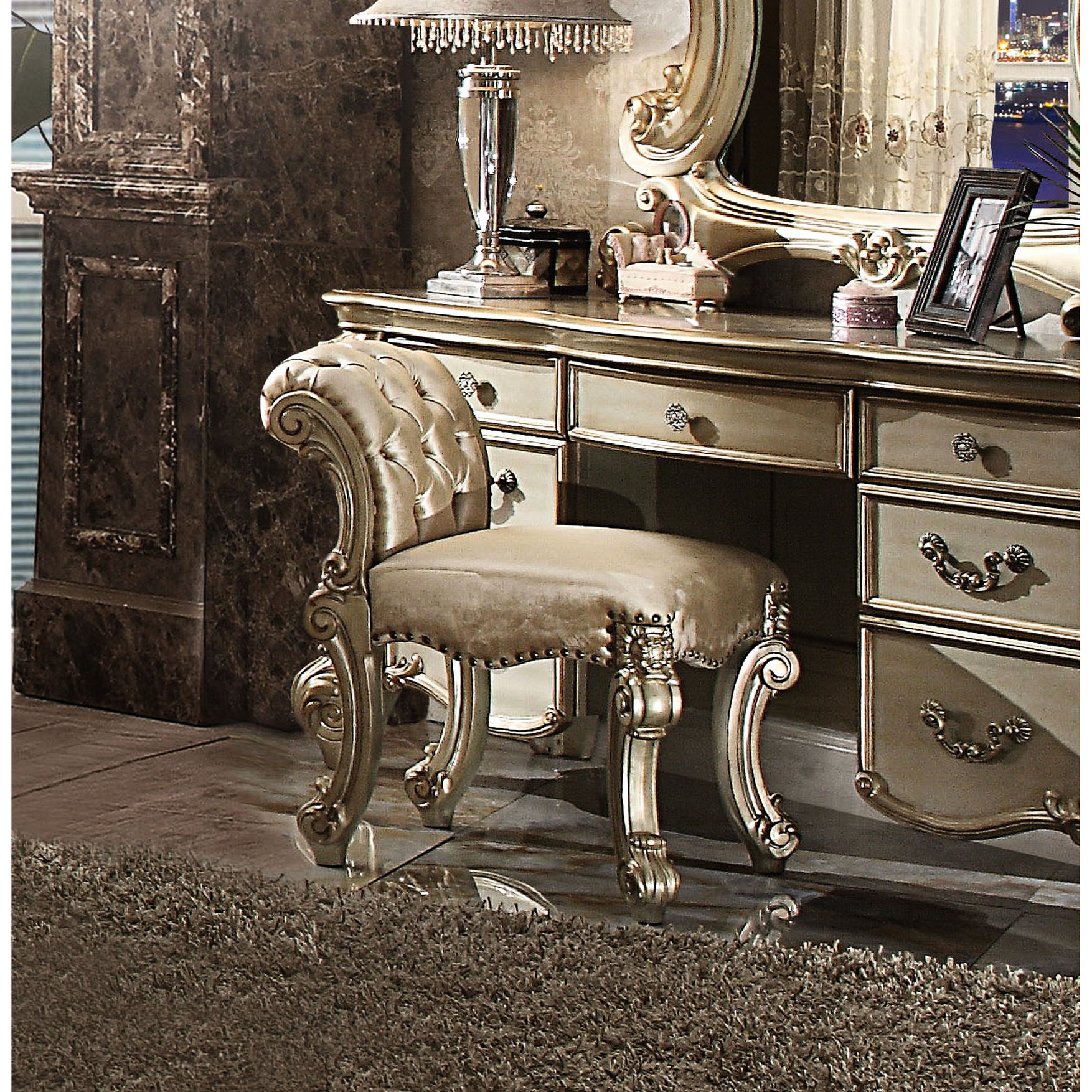 Plush Cushions and Vintage Aesthetic - Vanity Stool for Traditional ...