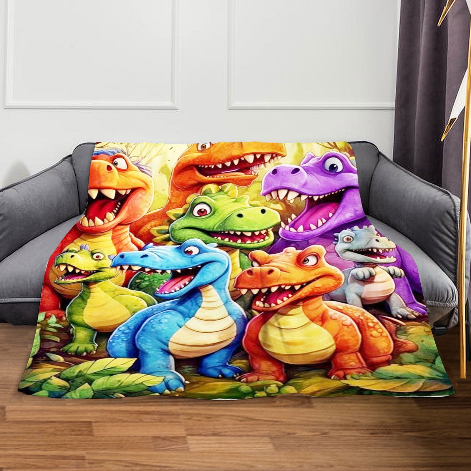 Plush Cute Smiling Dinosaurs Hd Digital Print Flannel, Lightweight ...