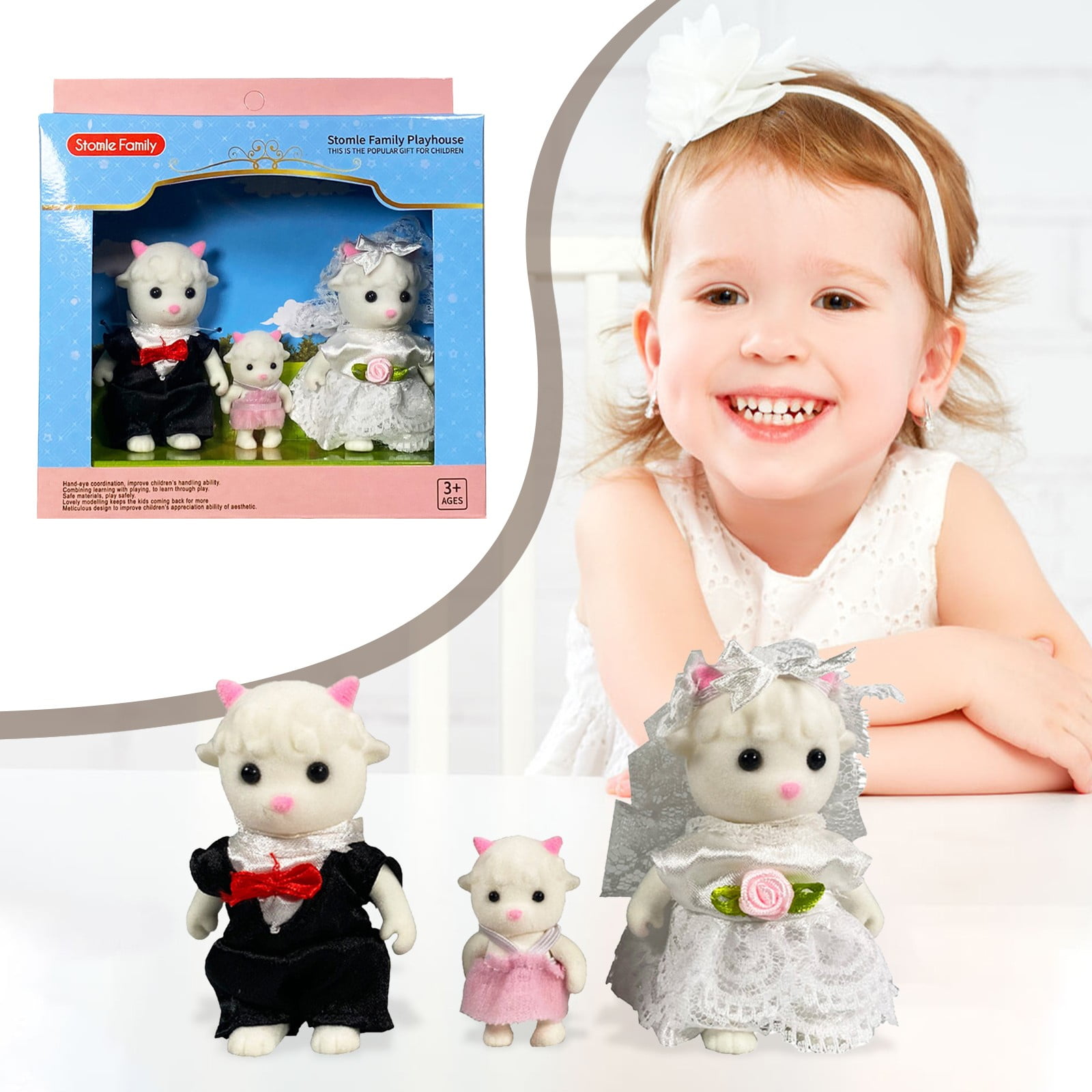 Plush Doll Children Play Home Villa Set Toy Animal Family Mini Doll ...