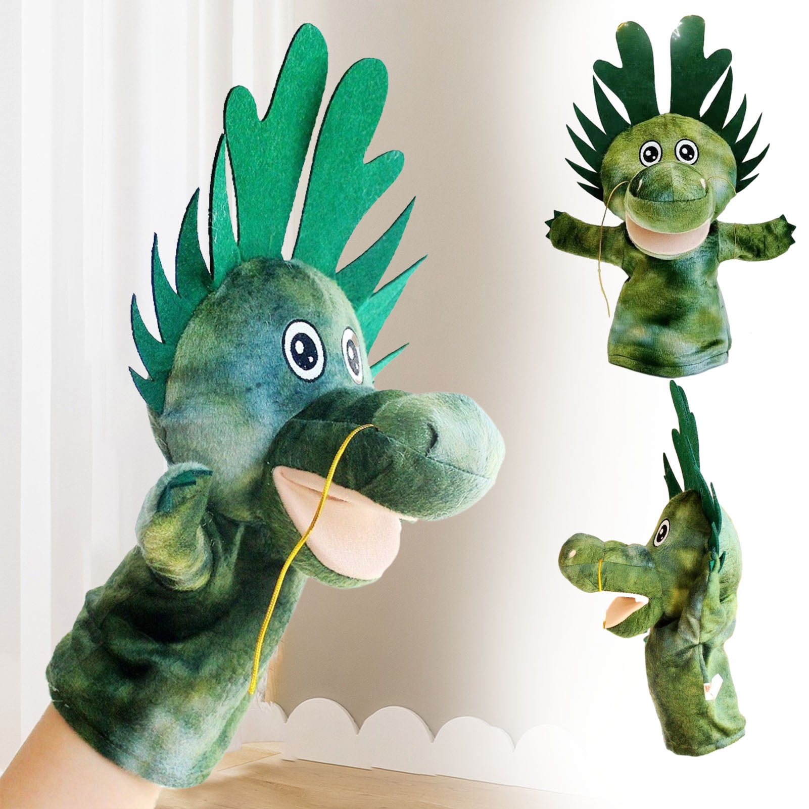 Plush Dragon Hand Puppet Toy Movable Mouth Chinese Green Dragon Mascot ...