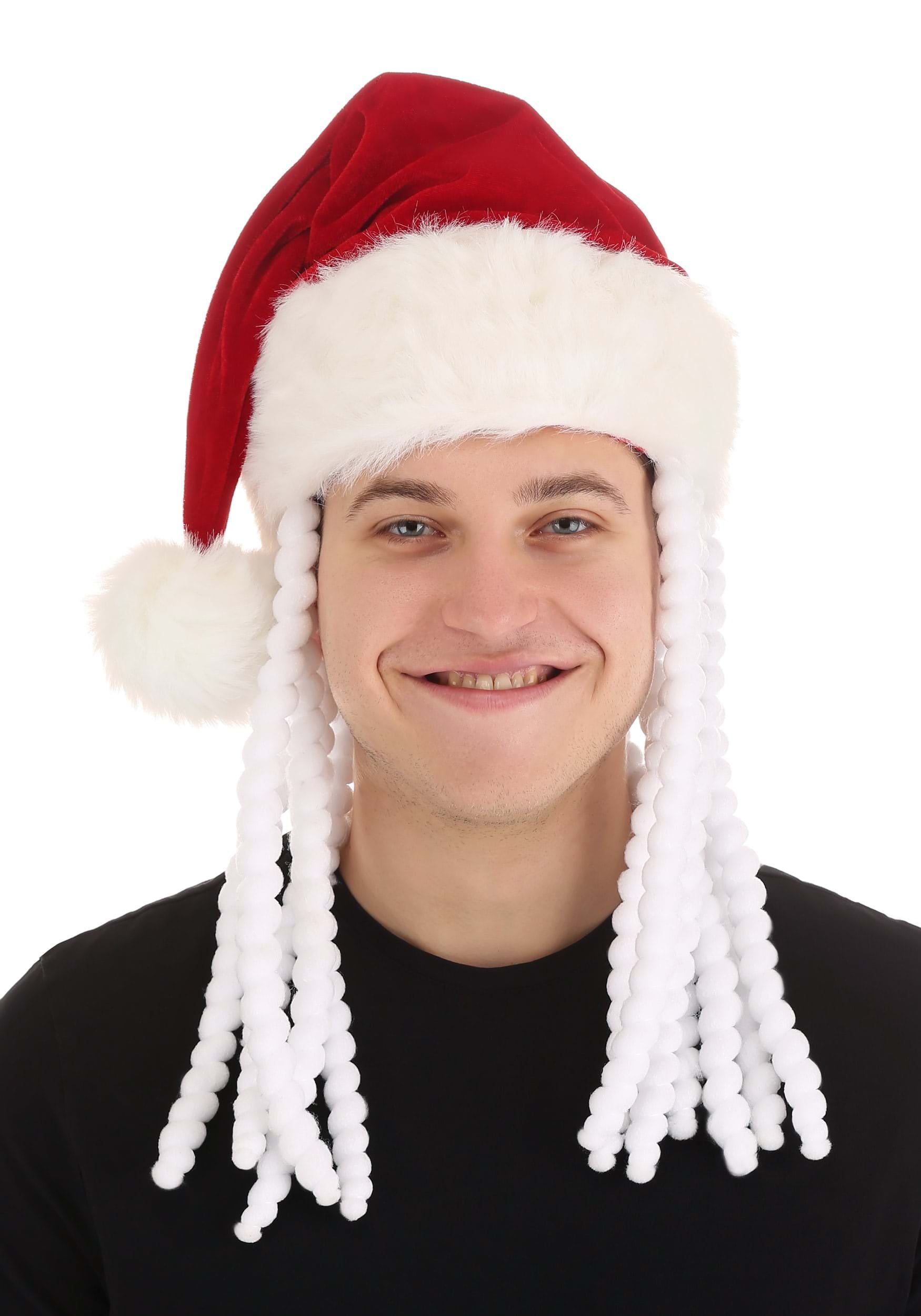 FUN Costumes Plush Santa Hat with Faux Fur and White Dreadlocks, 100% ...