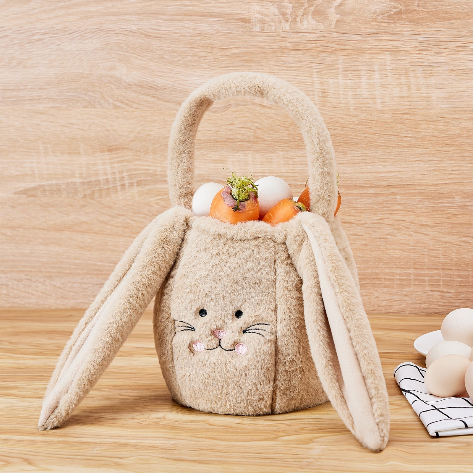 Plush Easter Bunny Basket Rabbit Buckets with Long Plush Ear for Kids ...