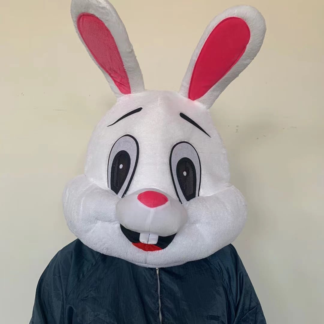 Plush Easter Bunny Head Costume Rabbit Character Mascot Mask Adult ...