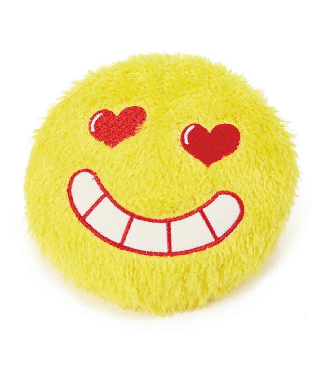 Plush Emoji Disc Dog Toy Fuzzy Flyer Squeaker Pink Yellow Green Blue or ...