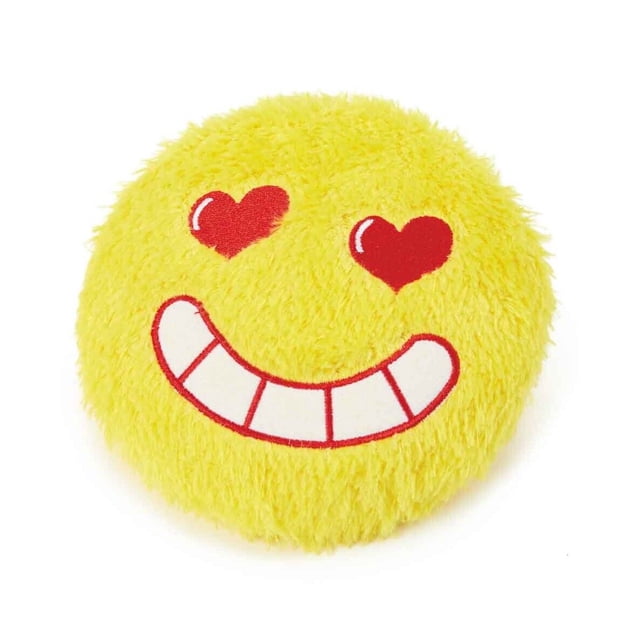 Plush Emoji Disc Dog Toy Fuzzy Flyer Squeaker Pink Yellow Green Blue or ...