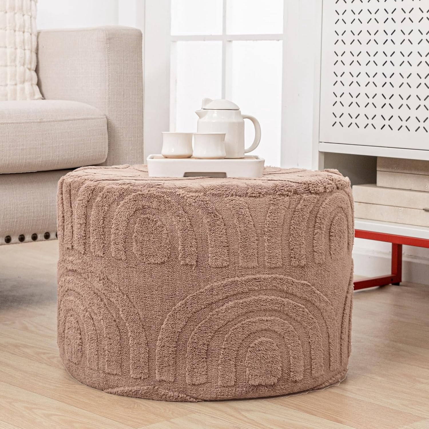 Plush Fabric Ottoman Footrest – 20"x14" Soft Foam Pouf with Removable ...