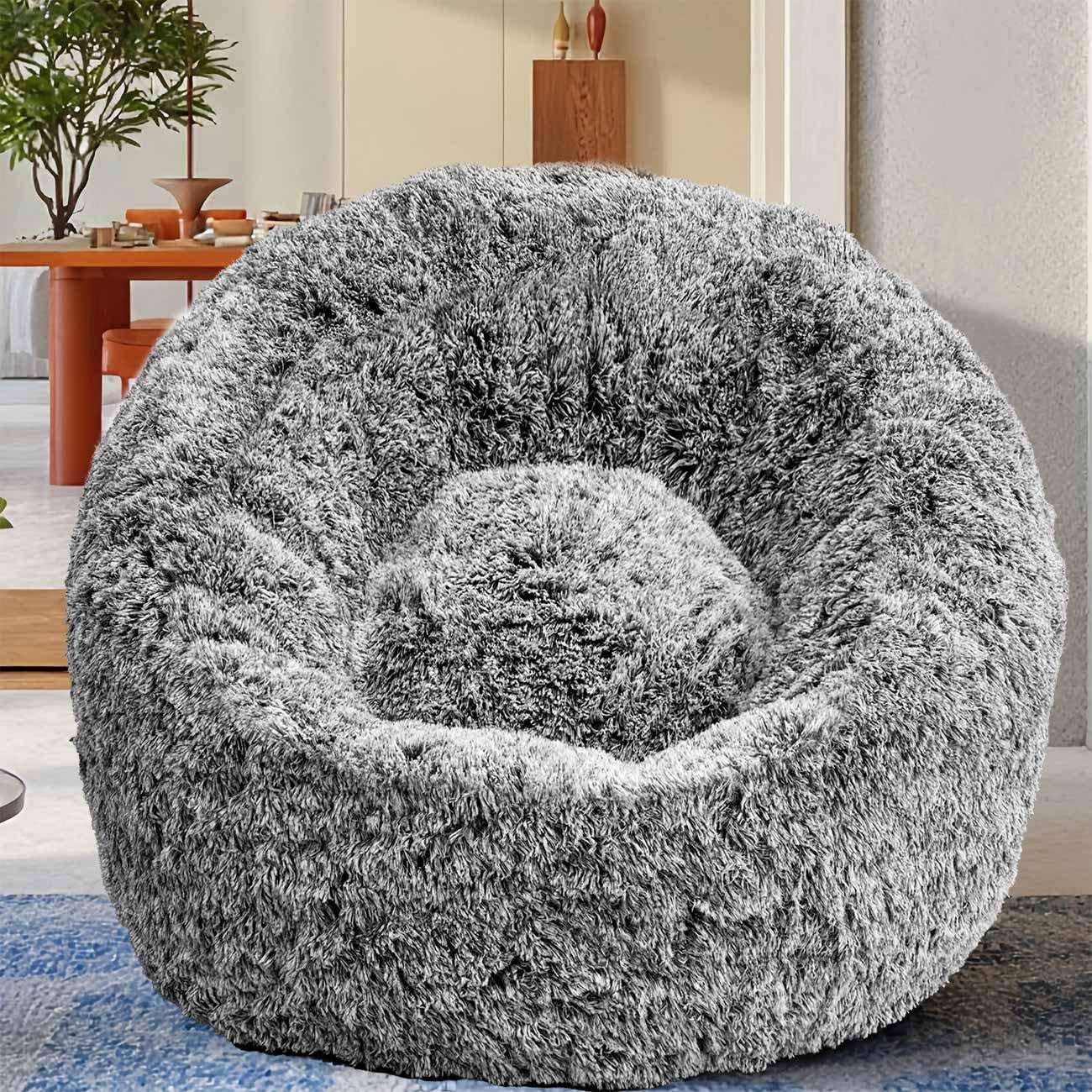 Plush Faux Bean Bag Chair 5 Foot Black Sofa Shape for Adults Teens ...