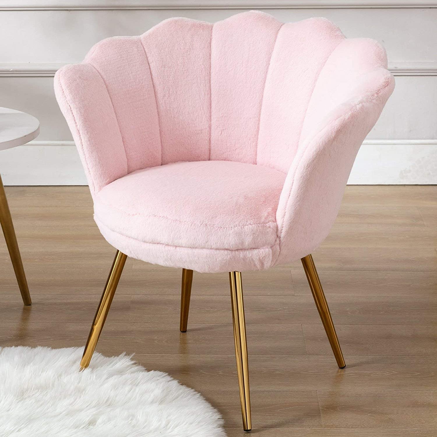 Plush Faux Fur Upholstered Living Room Chair Comfy Accent Seashell ...