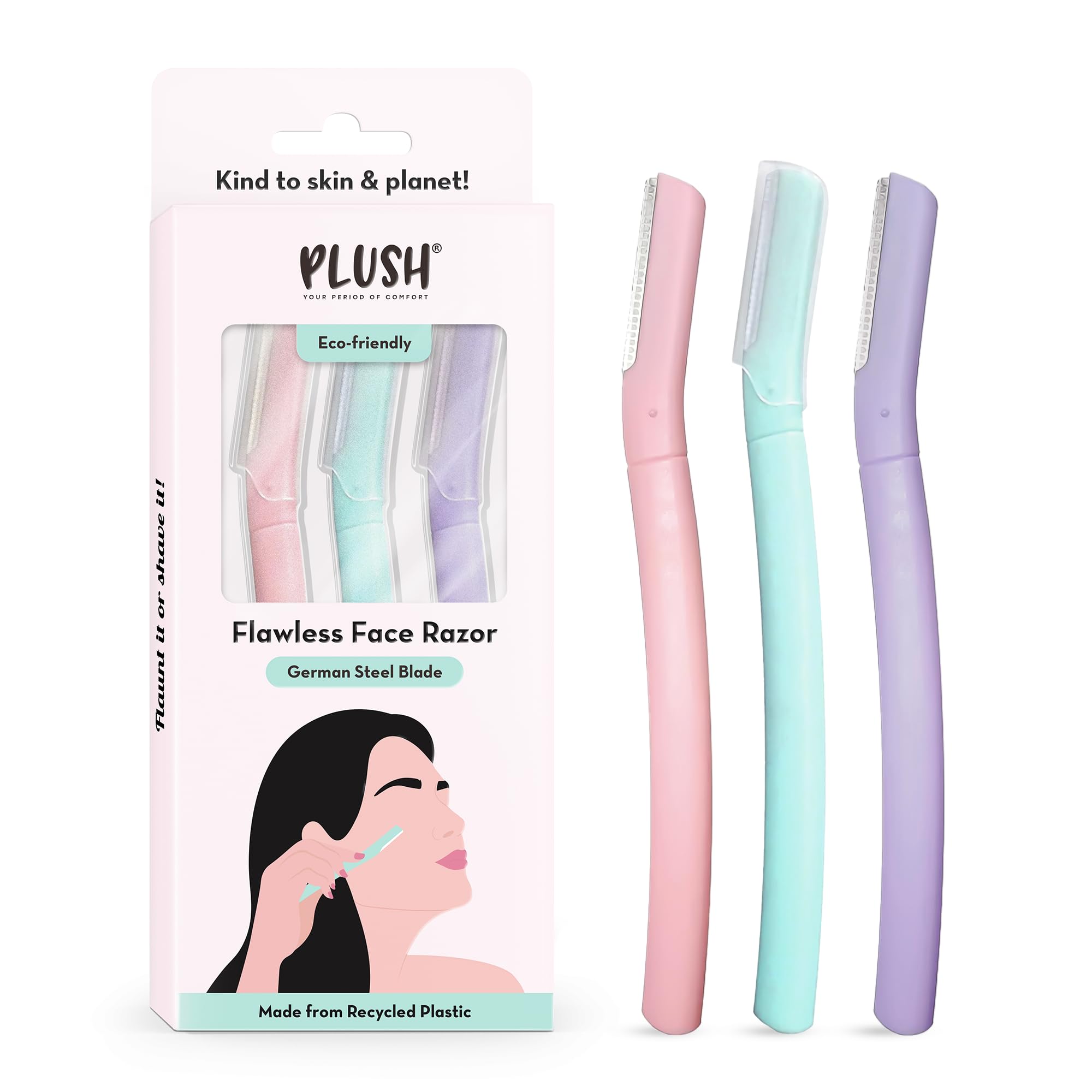 Plush Flawless & Reusable Face & Eyebrow Razor For Women - Pack Of 3 ...