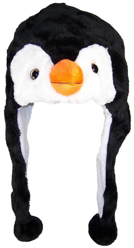 J&J Plush Fleece Penguin Hat, Animal Ski Beanie, Ear Flaps, One Size ...