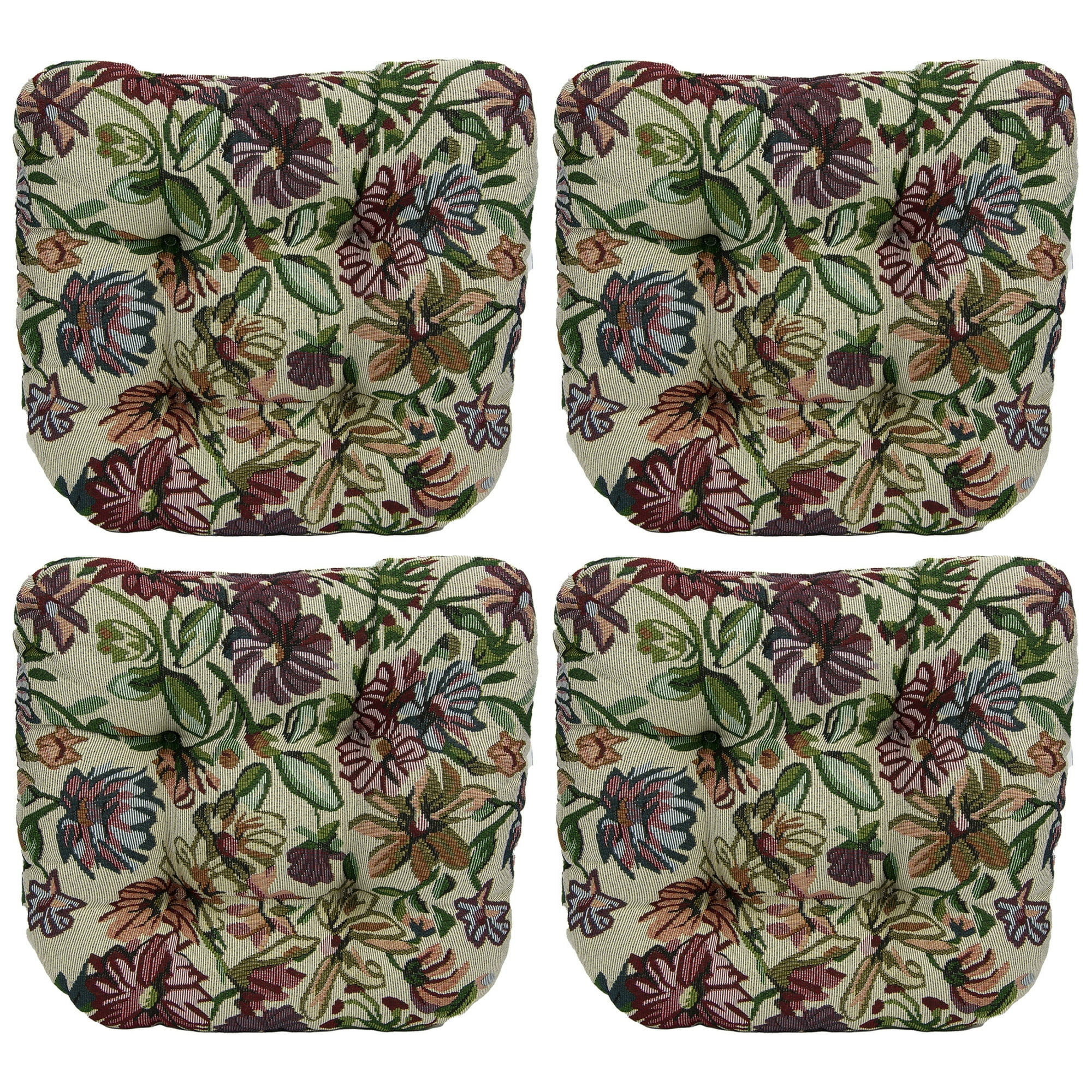 Plush Floral Tapestry Anti-Slip Chair Cushions in Burgundy/Green/Cream ...