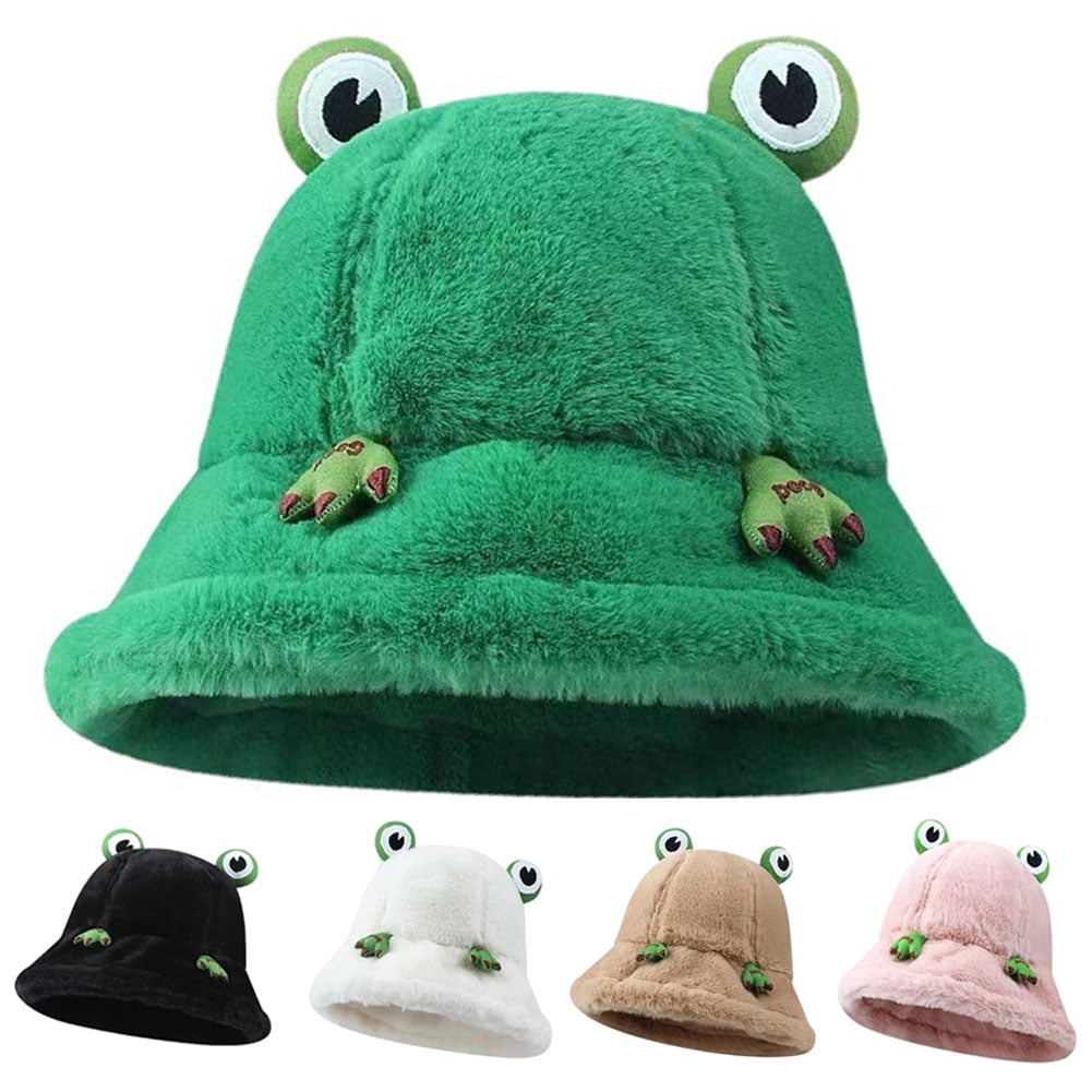 Plush Frog Bucket Hat Cartoon Cute Frog Cap Hats Outdoors Big Eye Frog ...