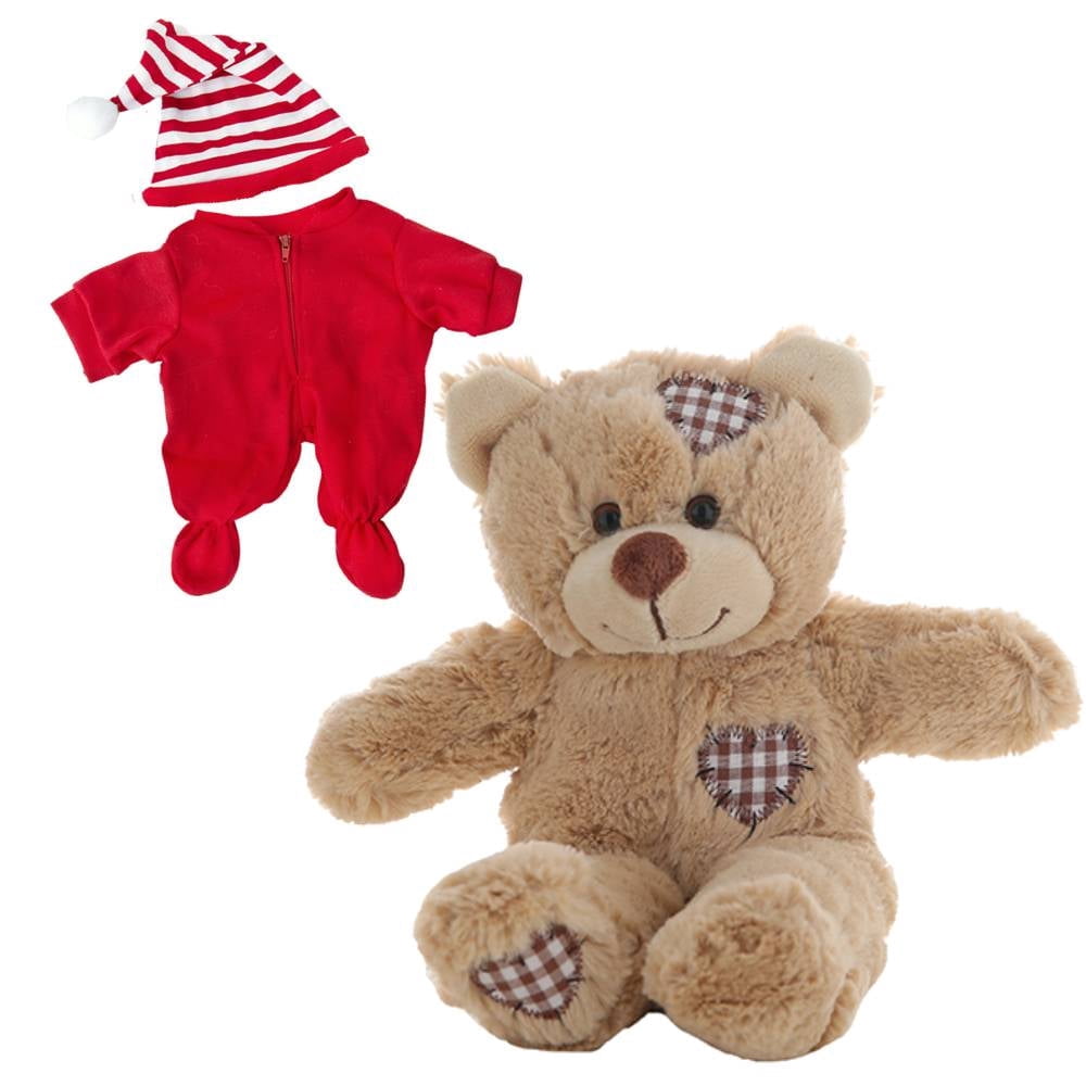 Plush Gear 8" Brown Patches Bear in Red Drop Seat Pajamas with Cap For ...